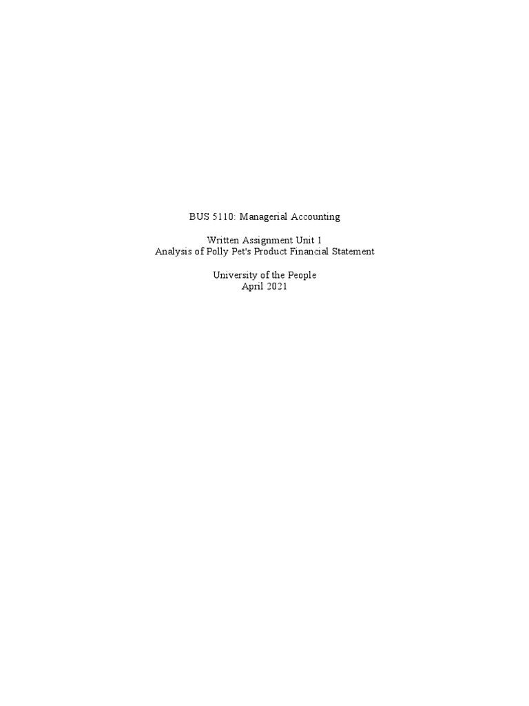 UNIT 1-Written Assignment-BUS 5110 | PDF | Equity (Finance) | Expense