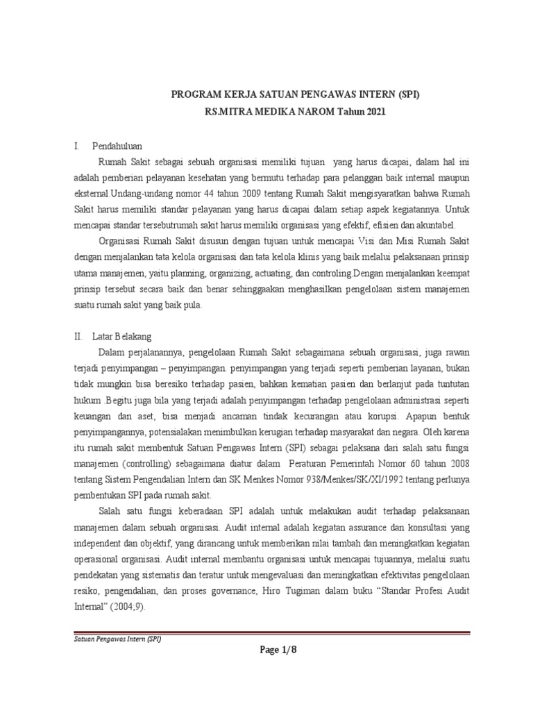 Program Kerja Satuan Pengawas Intern Spi | PDF