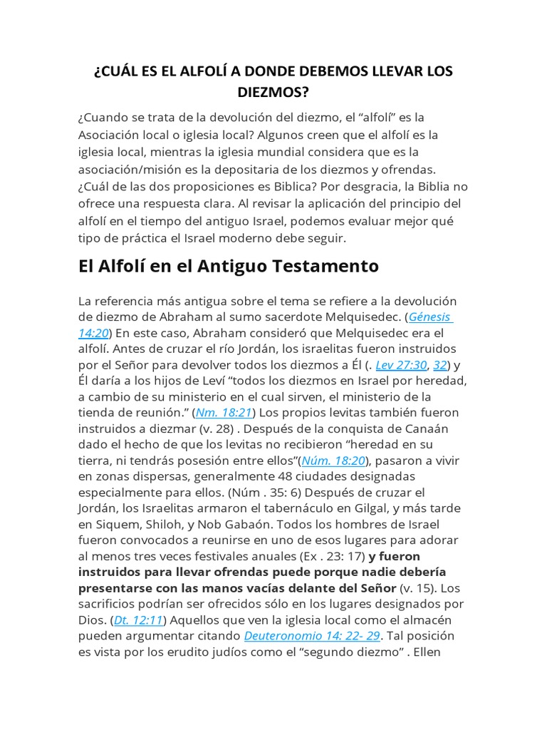 Cuál Es El Alfolí A Donde Debemos Llevar Los Diezmos | PDF | Diezmo ...