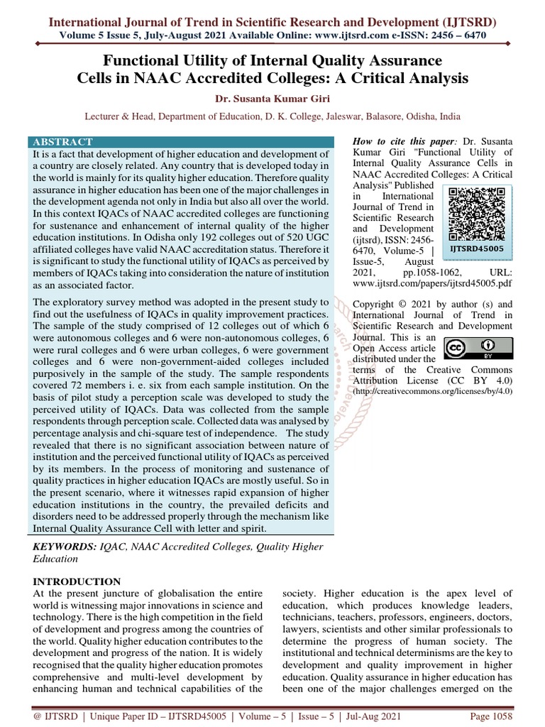 Functional Utility of Internal Quality Assurance Cells in NAAC ...