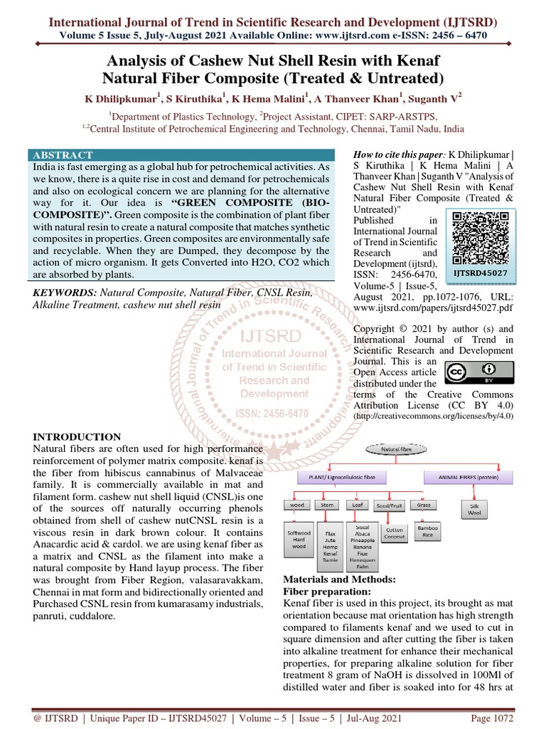 Analysis of Cashew Nut Shell Resin With Kenaf Natural Fiber Composite ...