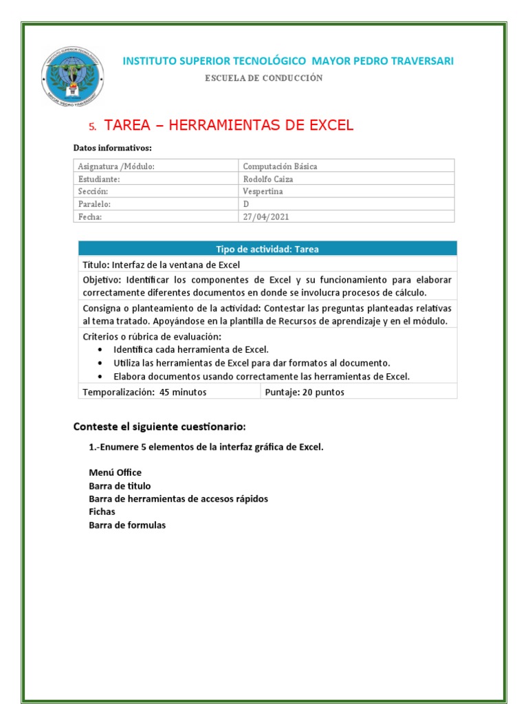 Tarea - Herramientas de Excel Ok | PDF | Microsoft Excel | Software