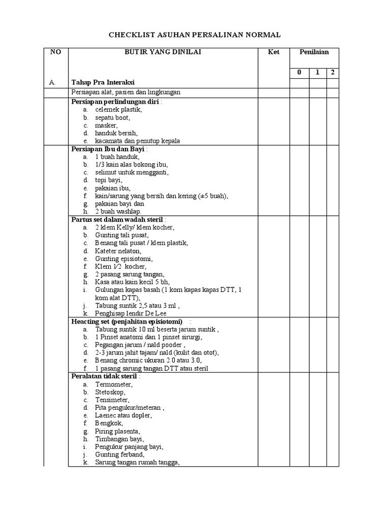 8 Checklist Asuhan Persalinan Normal | PDF
