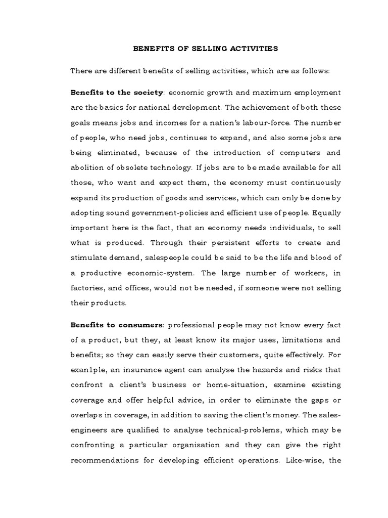 Benefits of Selling Activities Explained | PDF | Sales | Customer