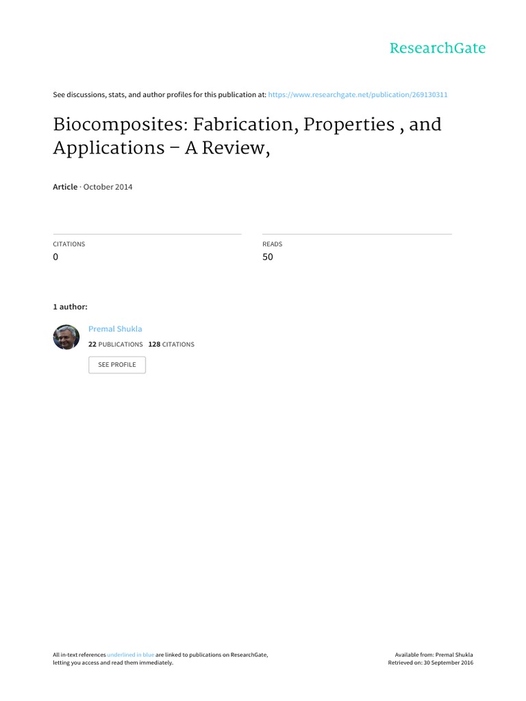 Biocomposites: Fabrication, Properties, and Applications - A Review ...