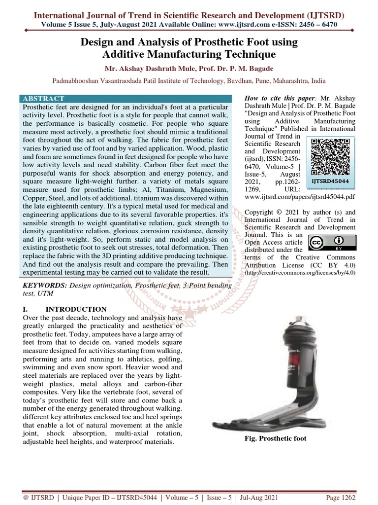 Design and Analysis of Prosthetic Foot Using Additive Manufacturing ...