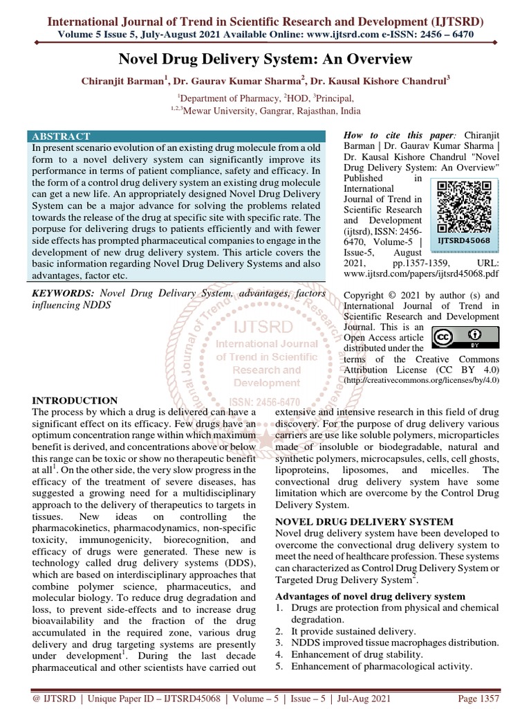 Novel Drug Delivery System An Overview | PDF | Nanoparticle | Liposome