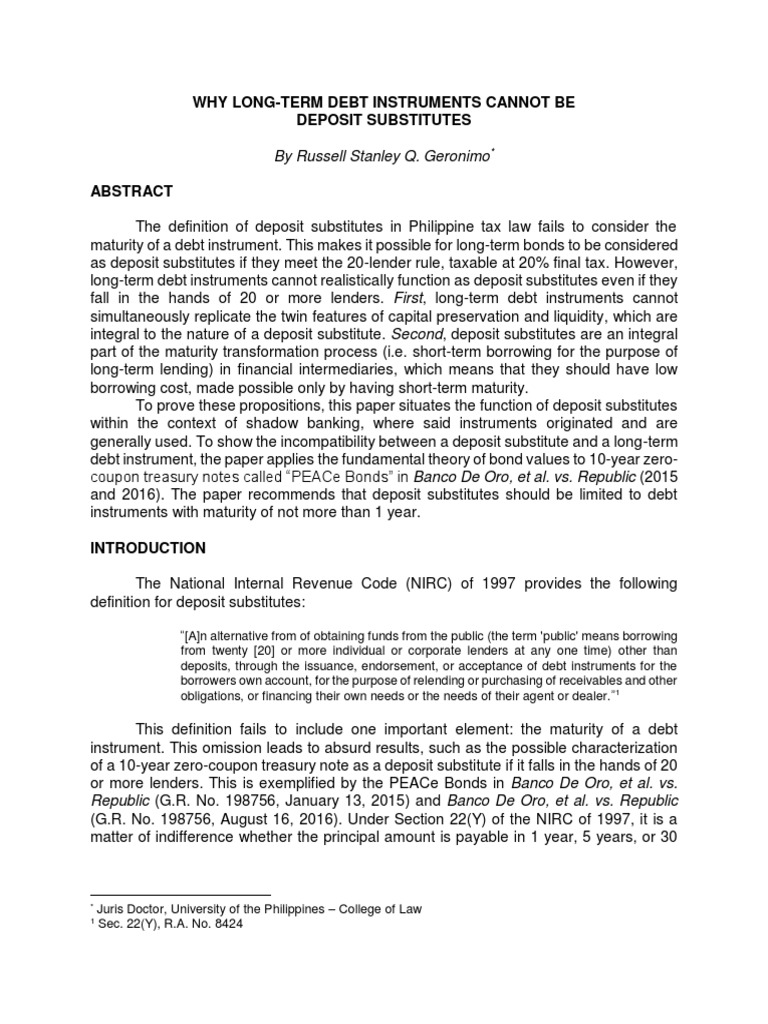 By Russell Stanley Q. Geronimo: Why Long-Term Debt Instruments Cannot ...