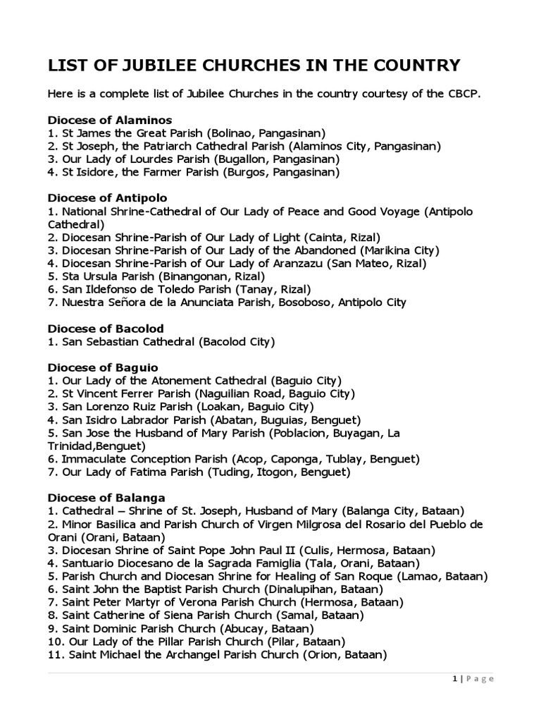 List of Jubilee Churches in The Country | PDF | Catholic Church | Mary ...