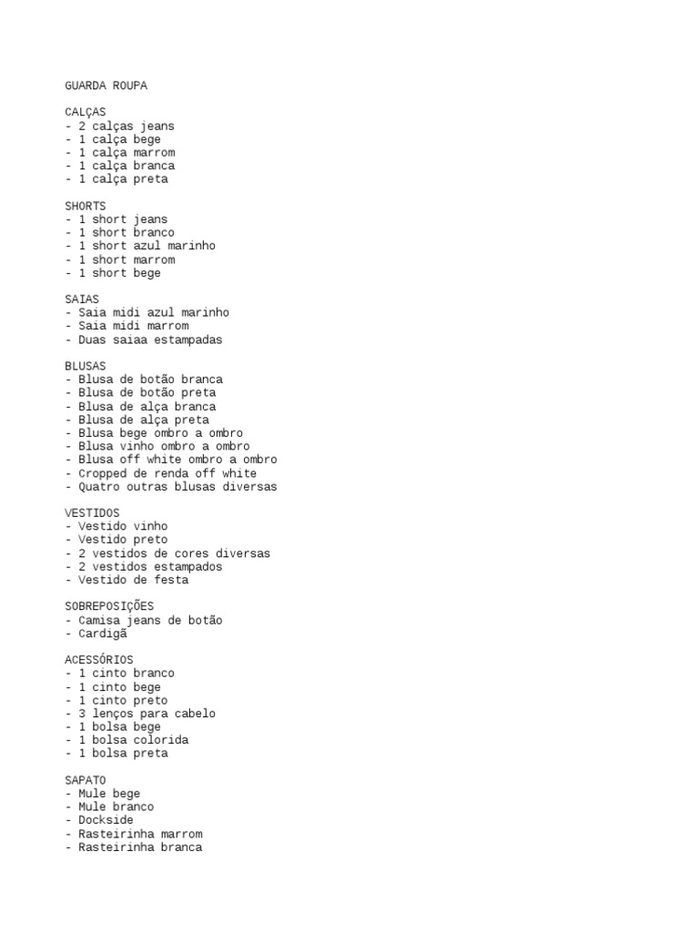 Lista de Roupas | PDF