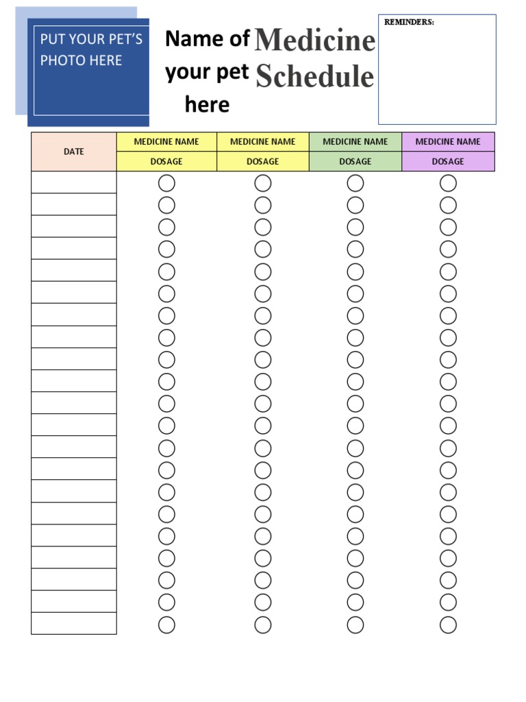 Pet Medicine Schedule - Template | PDF