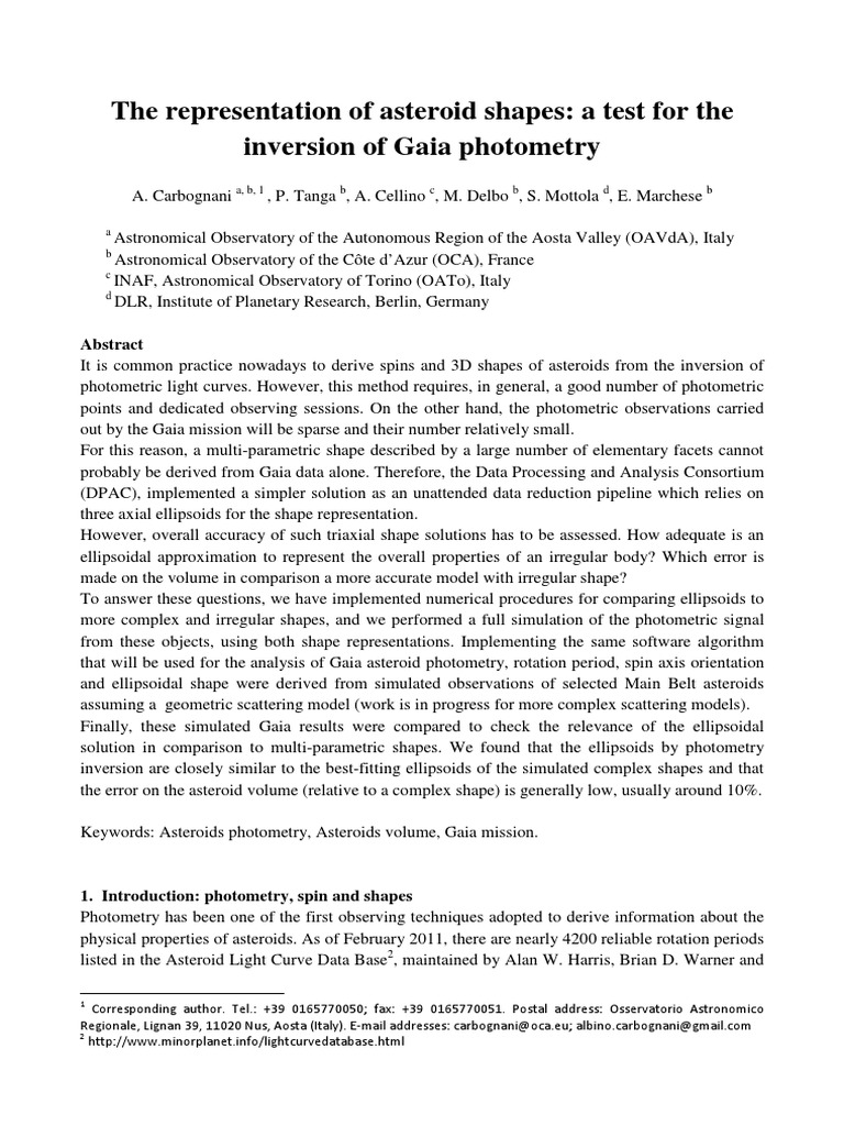 The Representation of Asteroid Shapes: A Test For The Inversion of Gaia ...