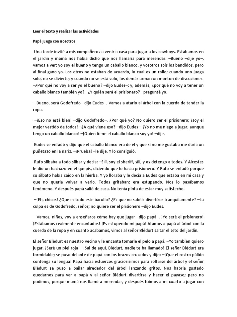 Leer El Texto y Realizar Las Actividades Lengua 1°1° | PDF