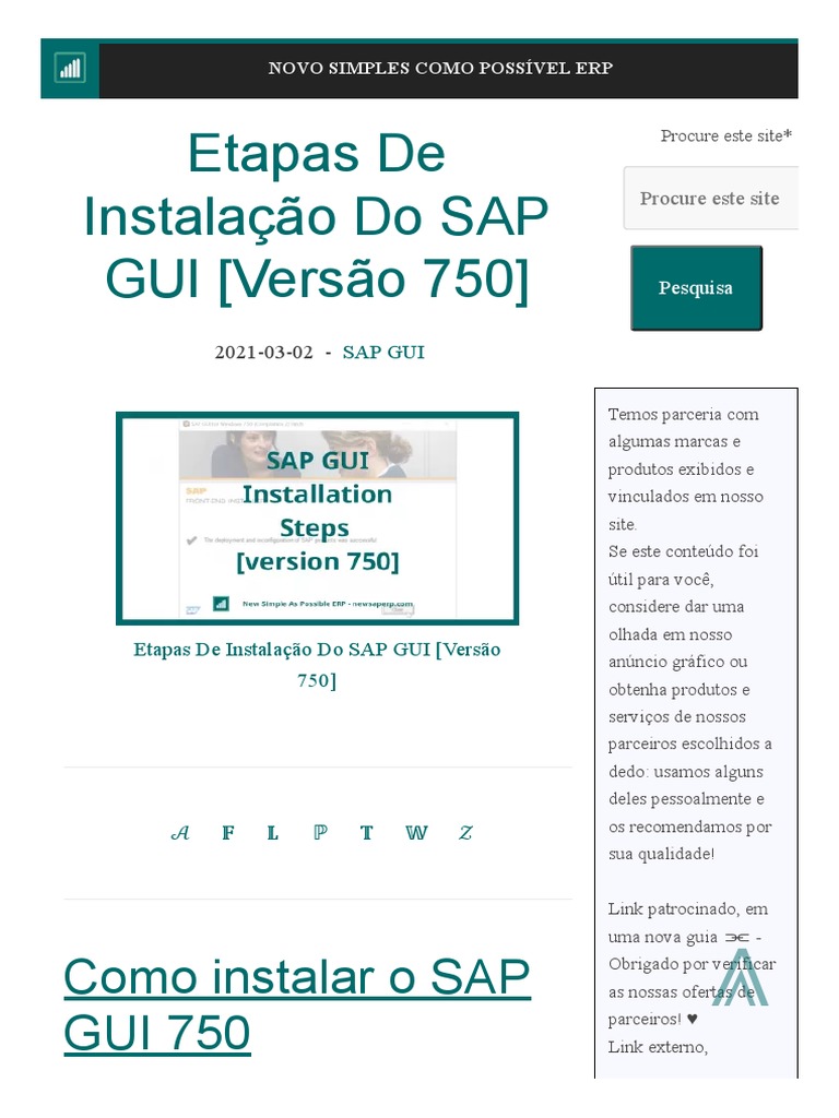 INSTALAÇÃO DO SAP Etapas de Instalação Do SAP GUI (Versão 750) | PDF ...