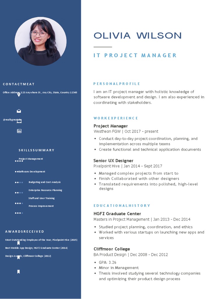Navy Blue and Black Professional Resume | PDF | Project Management ...