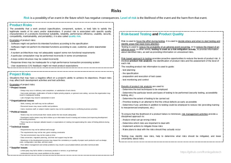 Istqb Risks | PDF | Risk | Risk Management