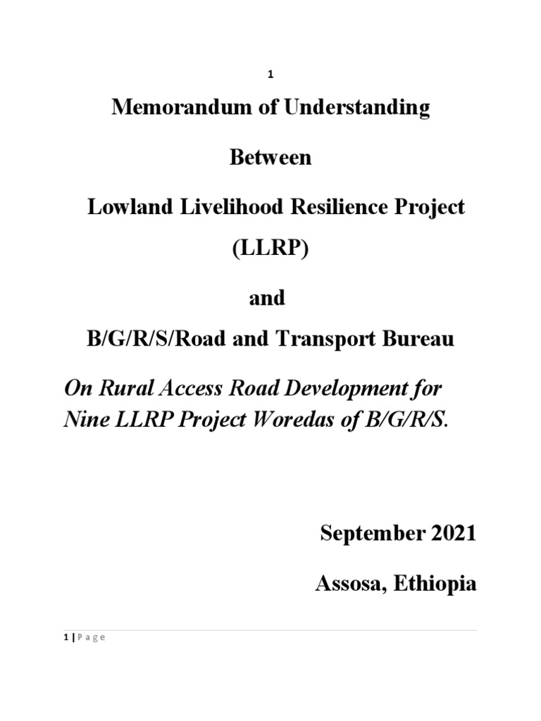 Memorandum of Understanding Between Lowland Livelihood Resilience ...