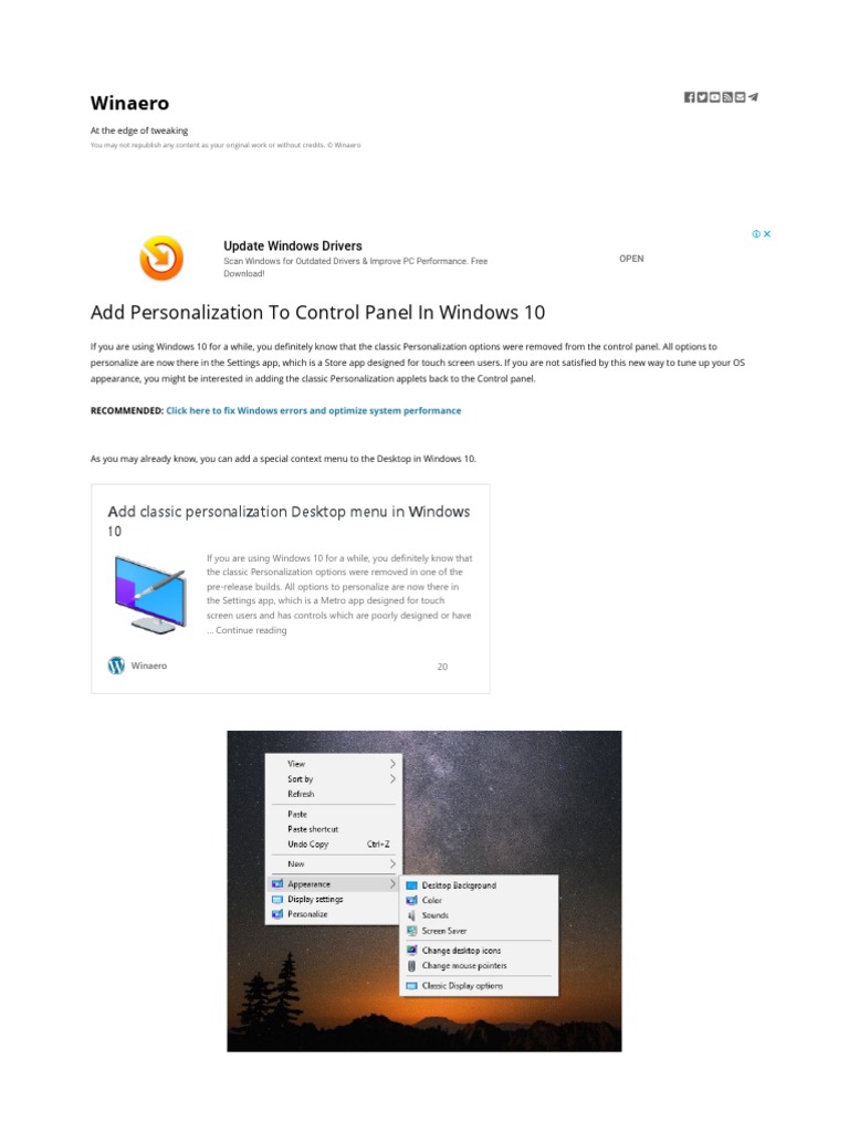 Add Personalization To Control Panel in Windows 10 | PDF | Windows 10 ...