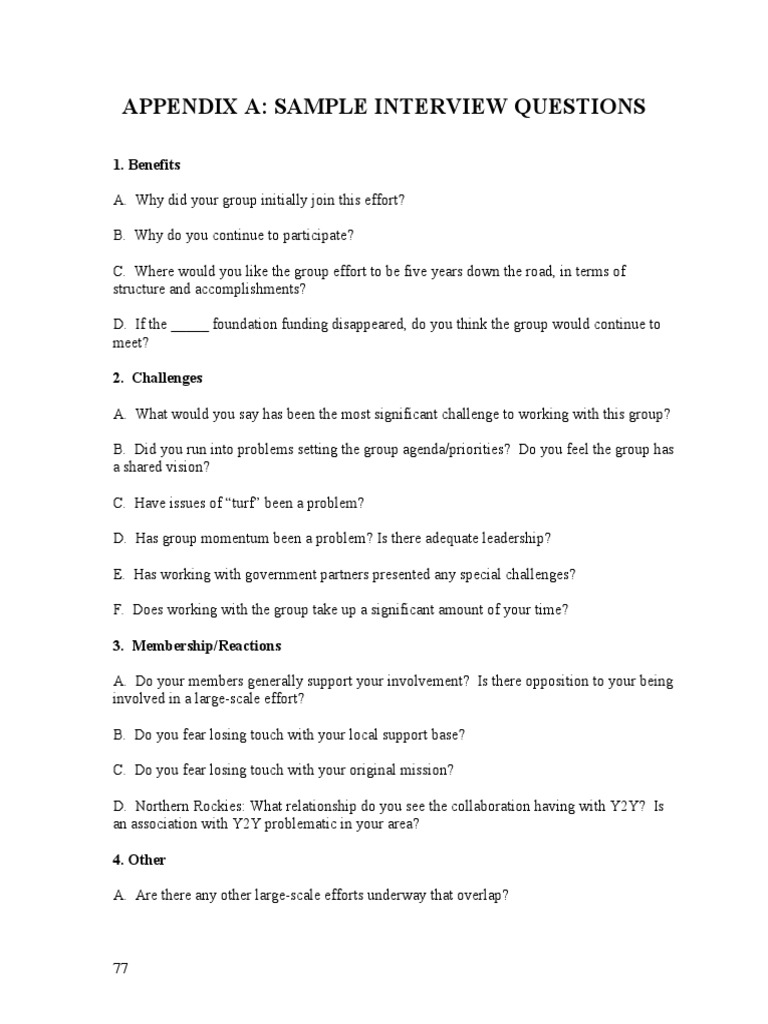 Appendix A: Sample Interview Questions: 1. Benefits | PDF | Career ...