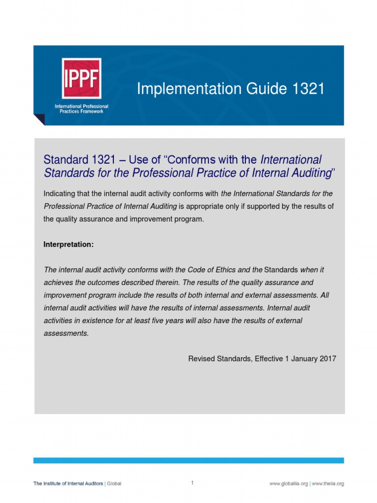 Implementation Guide 1321: Standard 1321 - Use of "Conforms With The ...