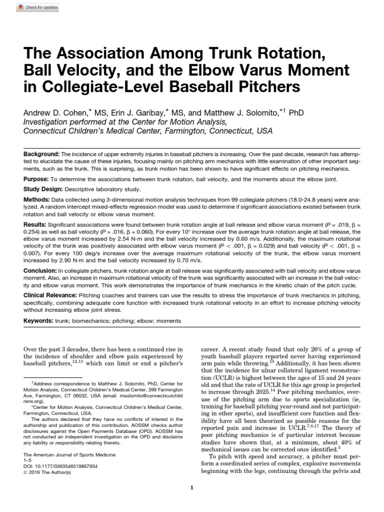 The Association Among Trunk Rotation Ball Velocity and The Elbow Varus ...