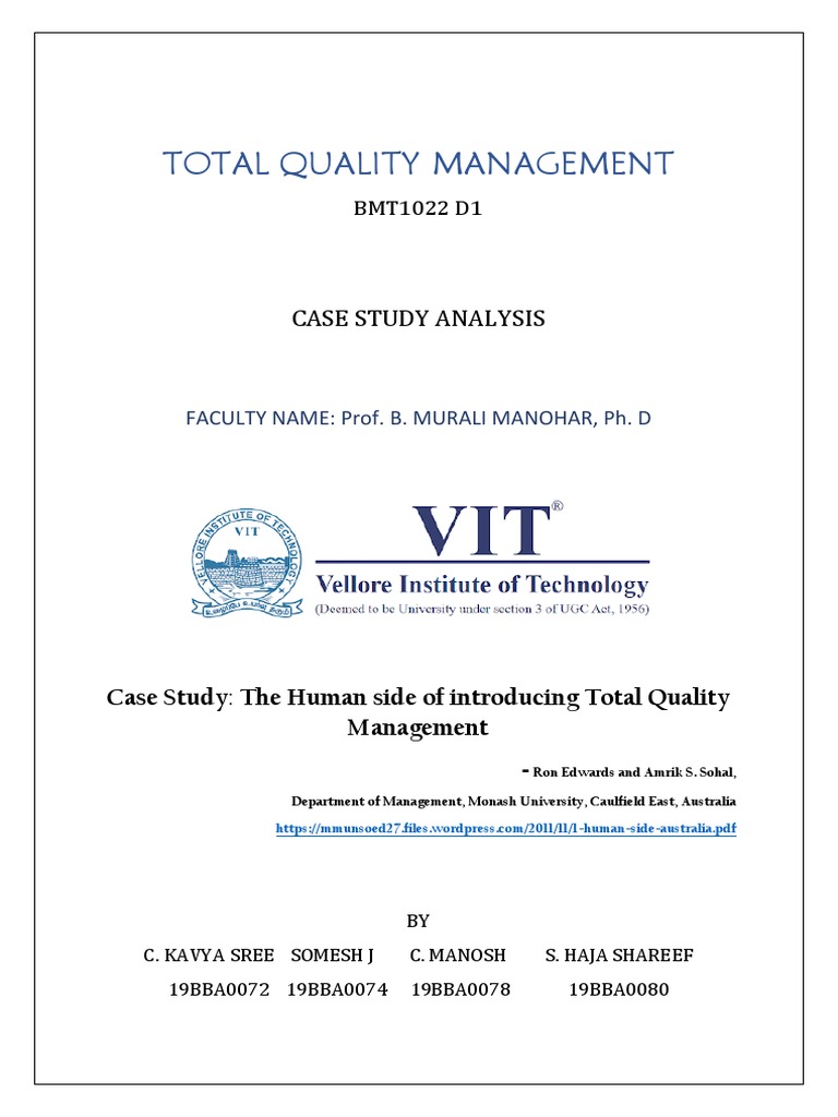 Case Study TQM | PDF | Employment | Quality Management
