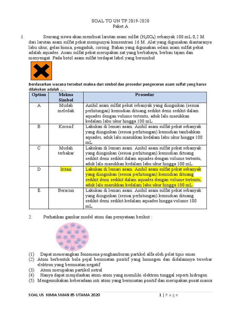 Soal Paket A 2020 Kimia 2 | PDF
