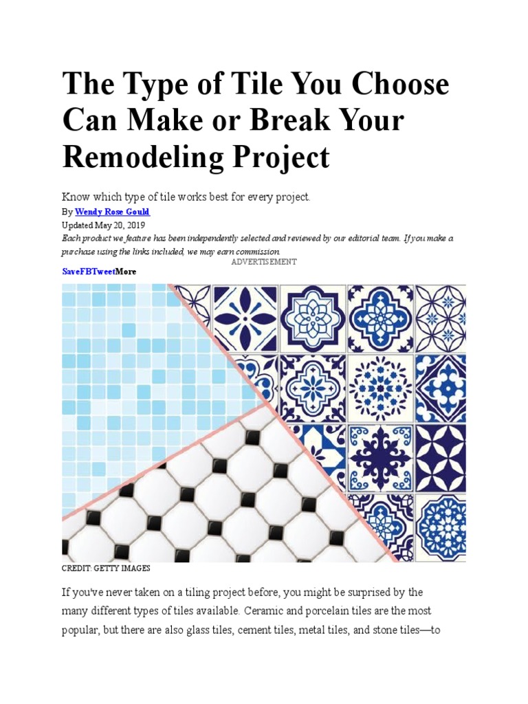 Types of Tiles | PDF | Tile | Porcelain