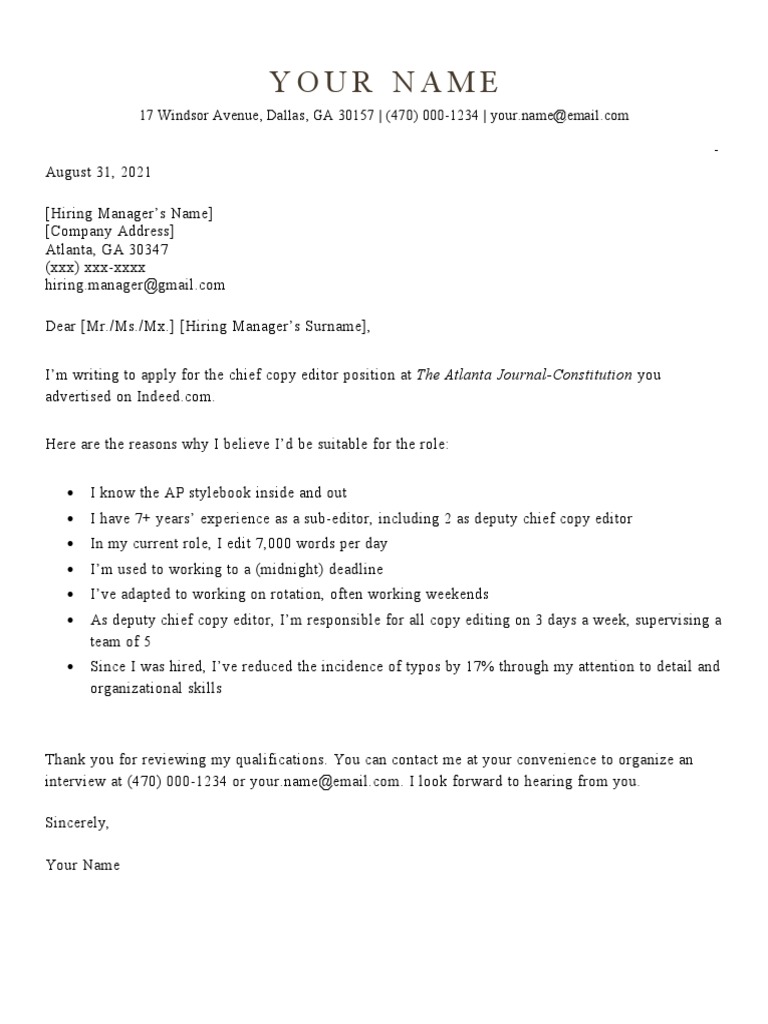 Short Cover Letter Sample 4 | PDF