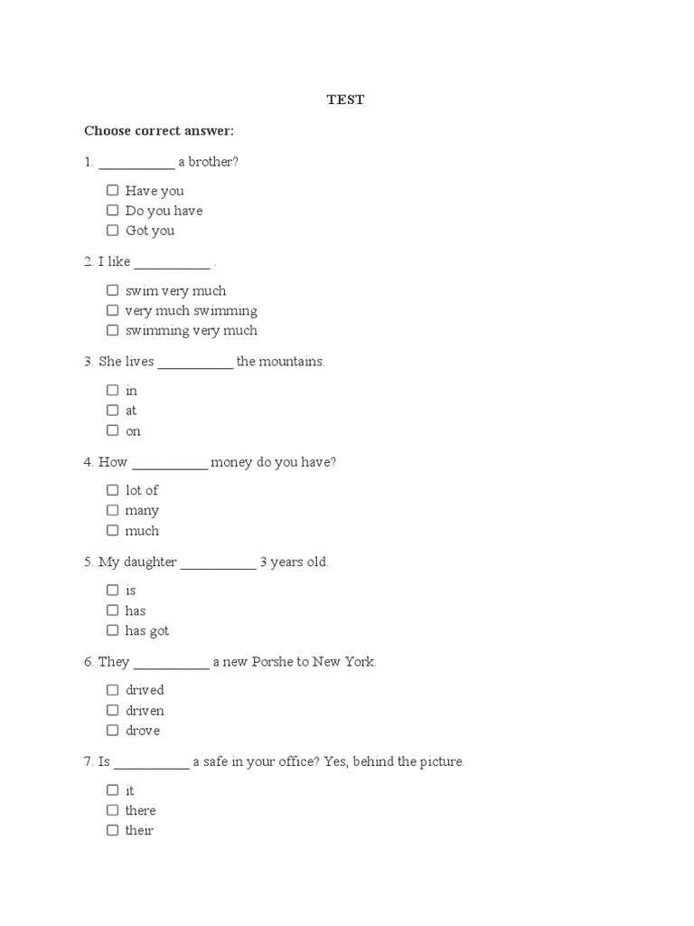 Test Choose Correct Answer | PDF