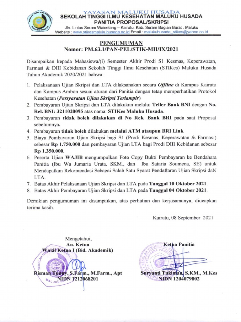 Pelaksanaan Ujian Skripsi-LTA Dan Pembayaran (2 Hal) | PDF