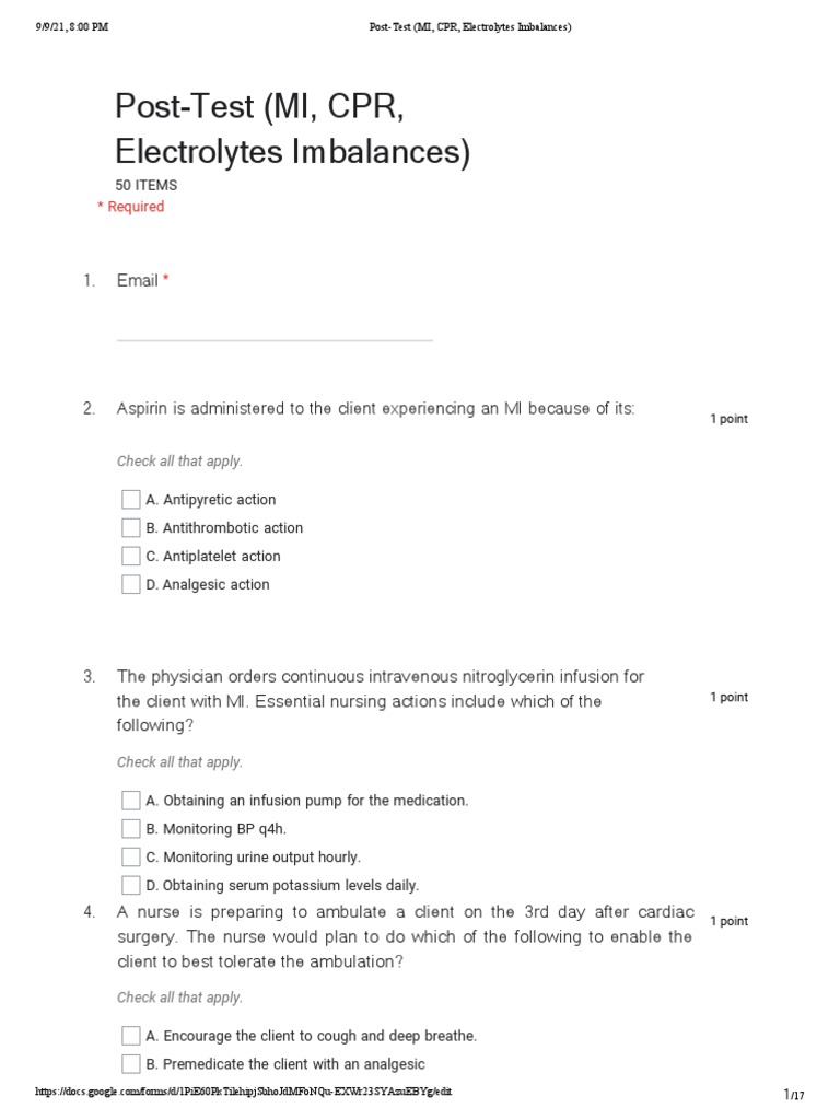 Post-Test - Google Forms | PDF | Myocardial Infarction ...