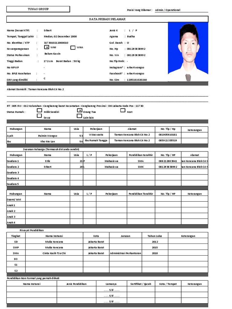 Form Data Pribadi Pelamar Dan Gaji | PDF