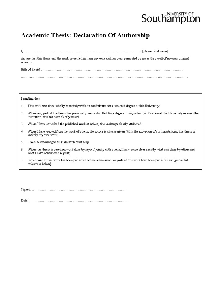Thesis Declaration of Authorship | PDF