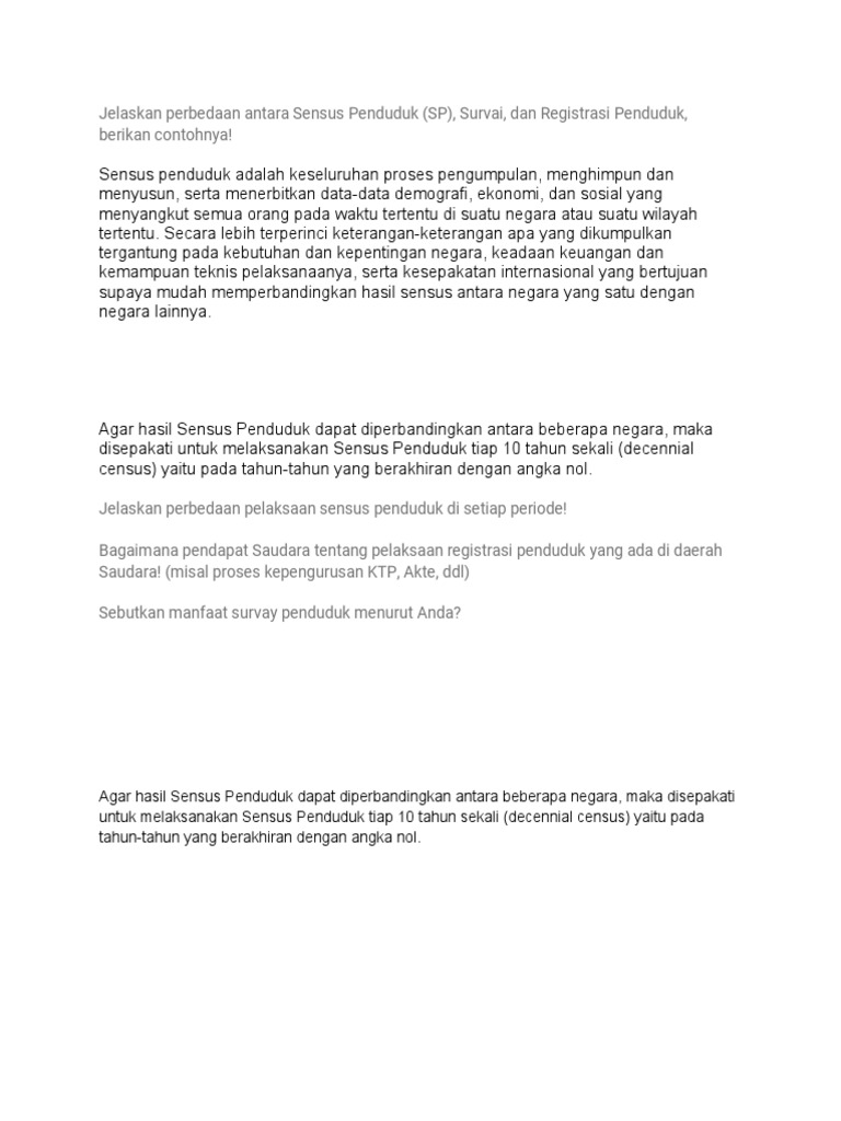 Jelaskan Perbedaan Antara Sensus Penduduk | PDF