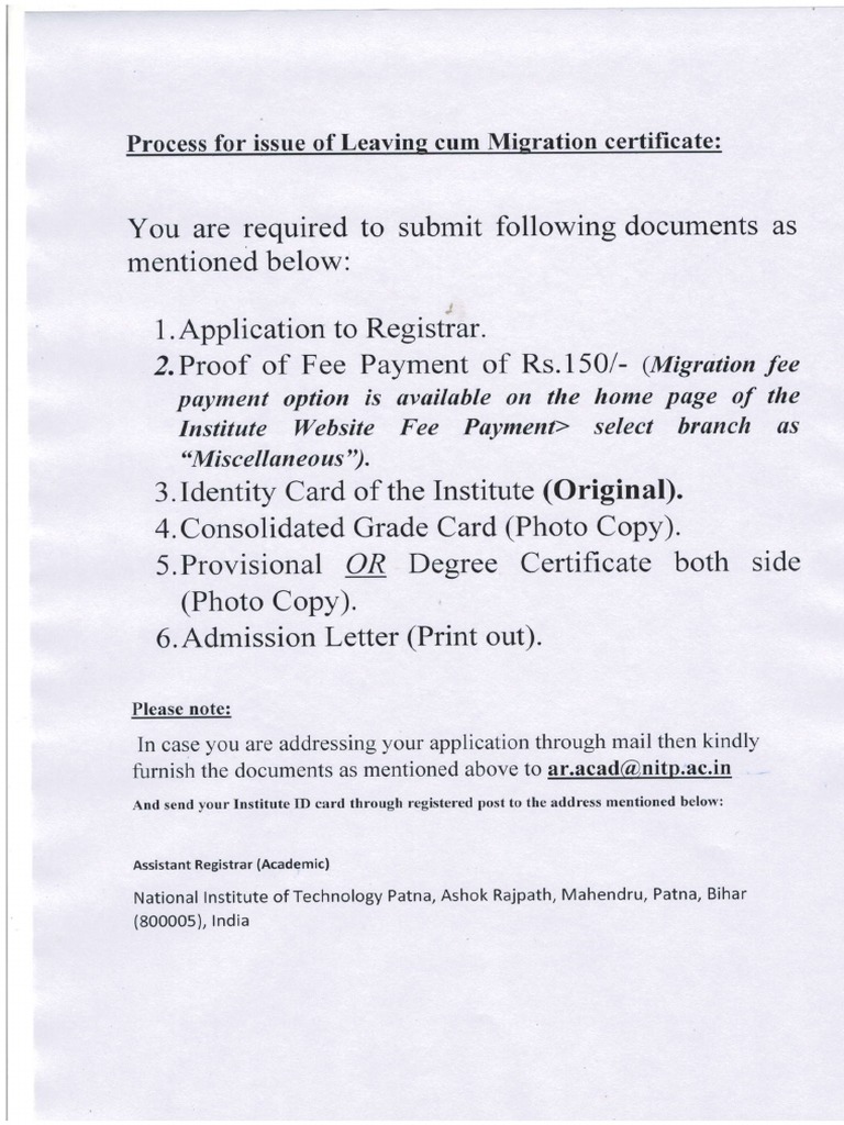 Migration Certificate Application Process | PDF