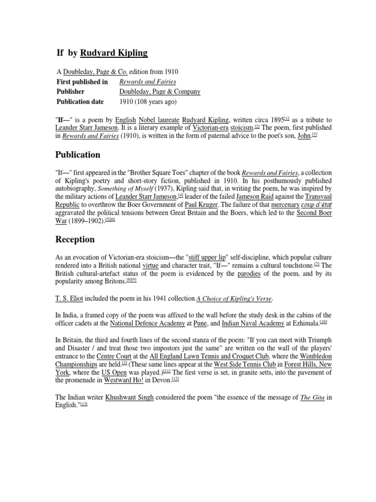 'IF' by Rudyard Kipling Summary & Analysis | PDF