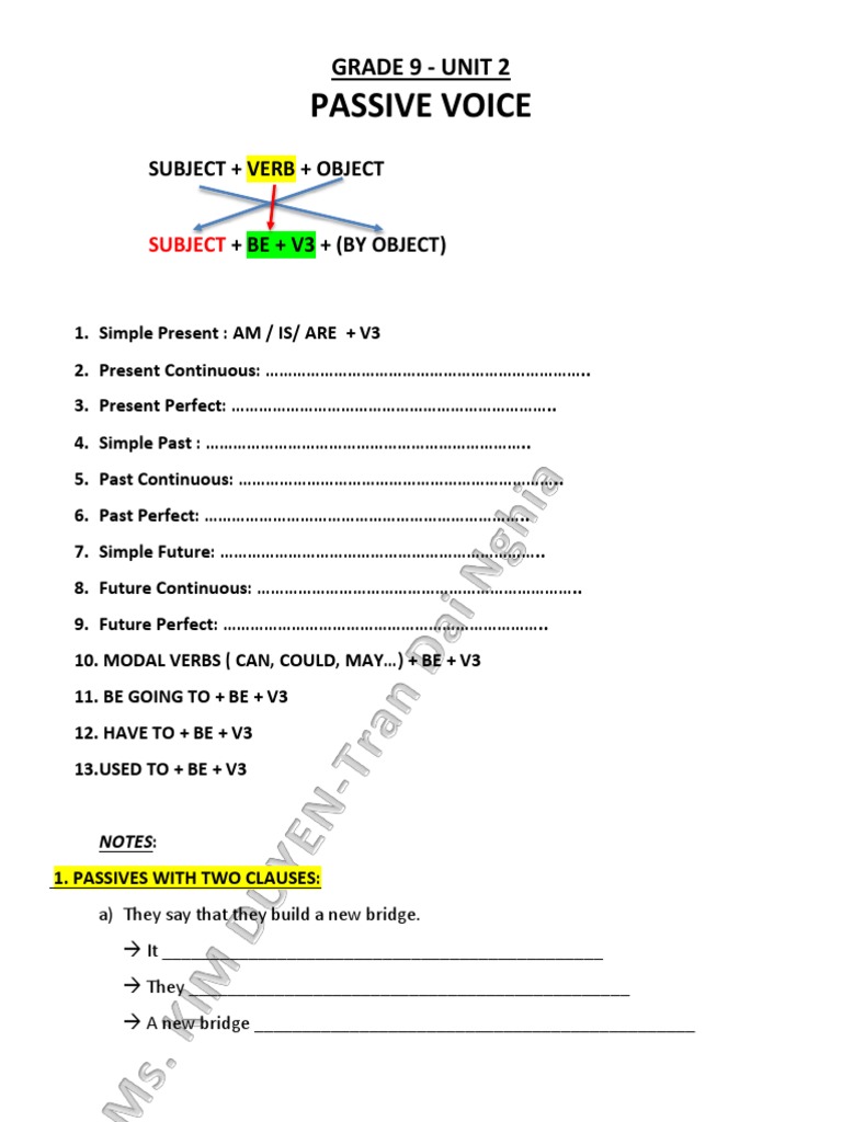Passive Voice: Grade 9 - Unit 2 | PDF | Perfect (Grammar) | Cognitive ...