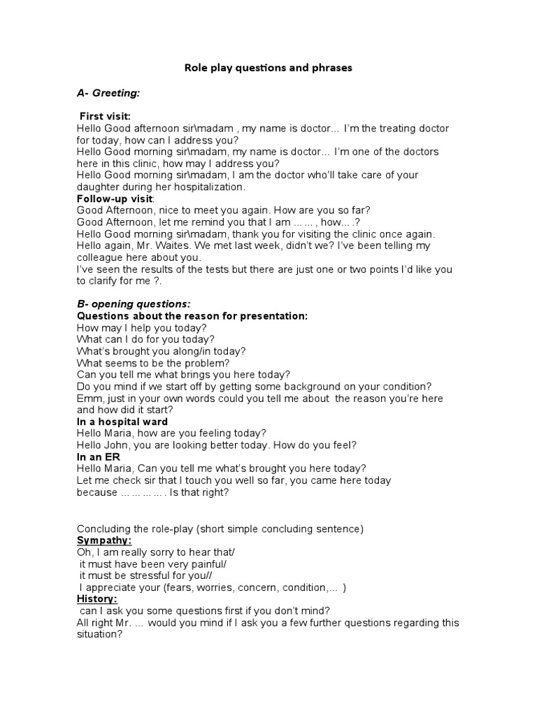 OET Role Play Questions and Phrases | PDF | Dieting | Foods