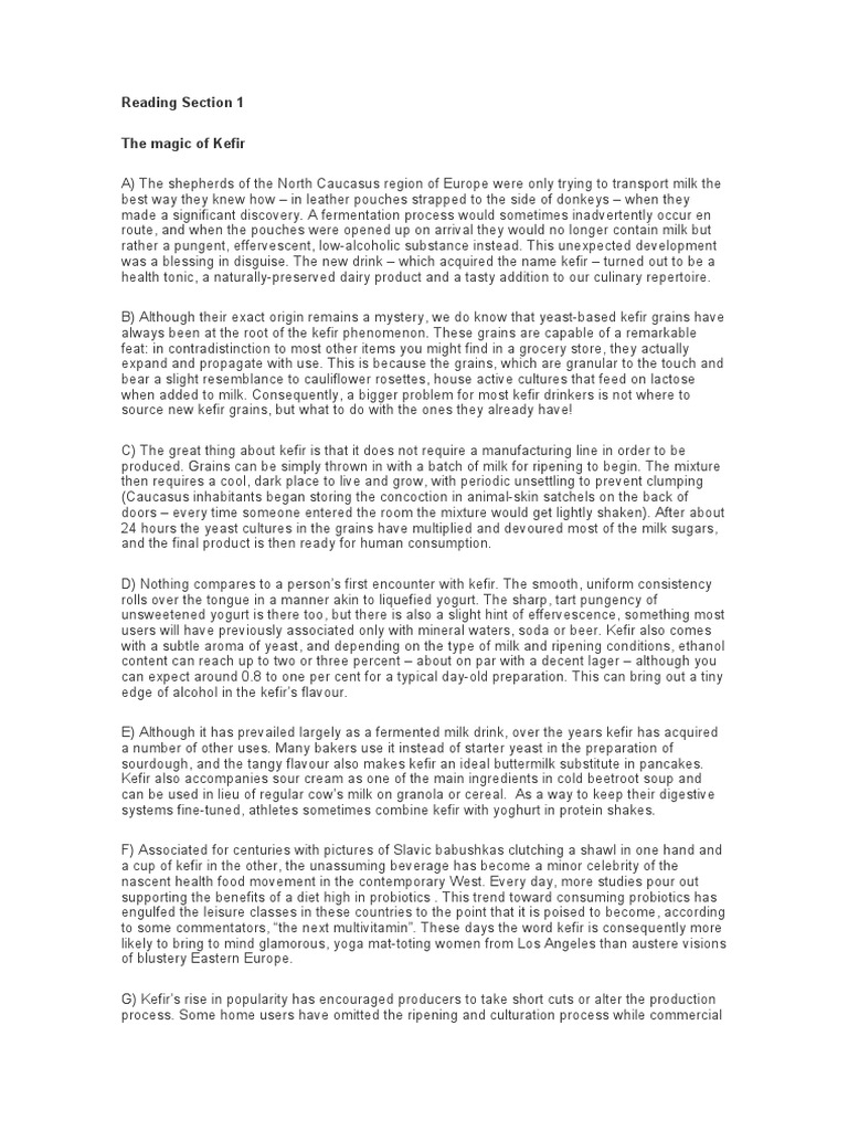 IELTS Reading Section 1 | PDF | Yogurt | Milk