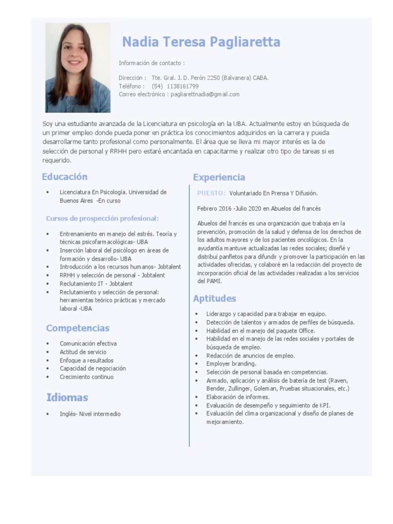 CV Nadia | Descargar gratis PDF | Gestión de recursos humanos | Business