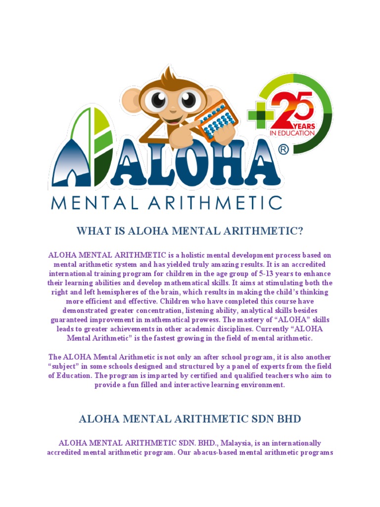 ALOHA Course Information | PDF | Mind | Arithmetic