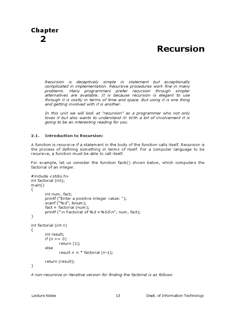 21 Introduction To Recursion Pdf Subroutine Parameter Computer Programming 