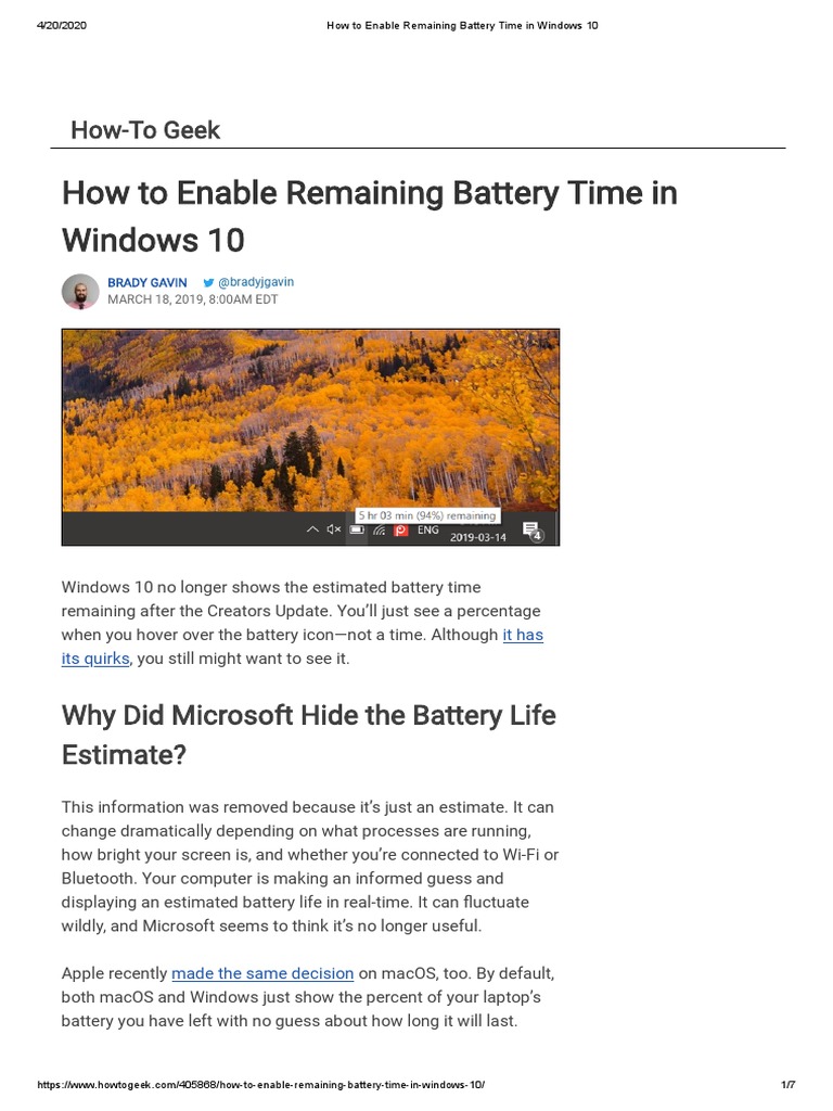 How To Enable Remaining Battery Time in Windows 10 | PDF | Windows ...