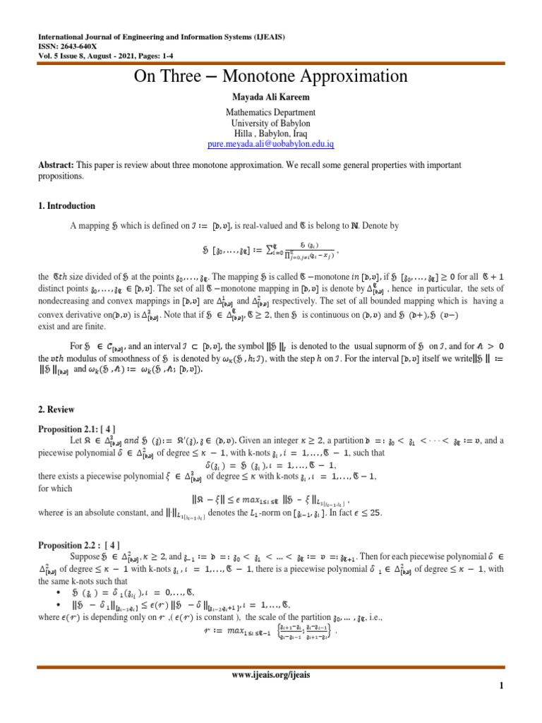 On Three Monotone Approximation: Mayada Ali Kareem | PDF | Polynomial | Spline (Mathematics)
