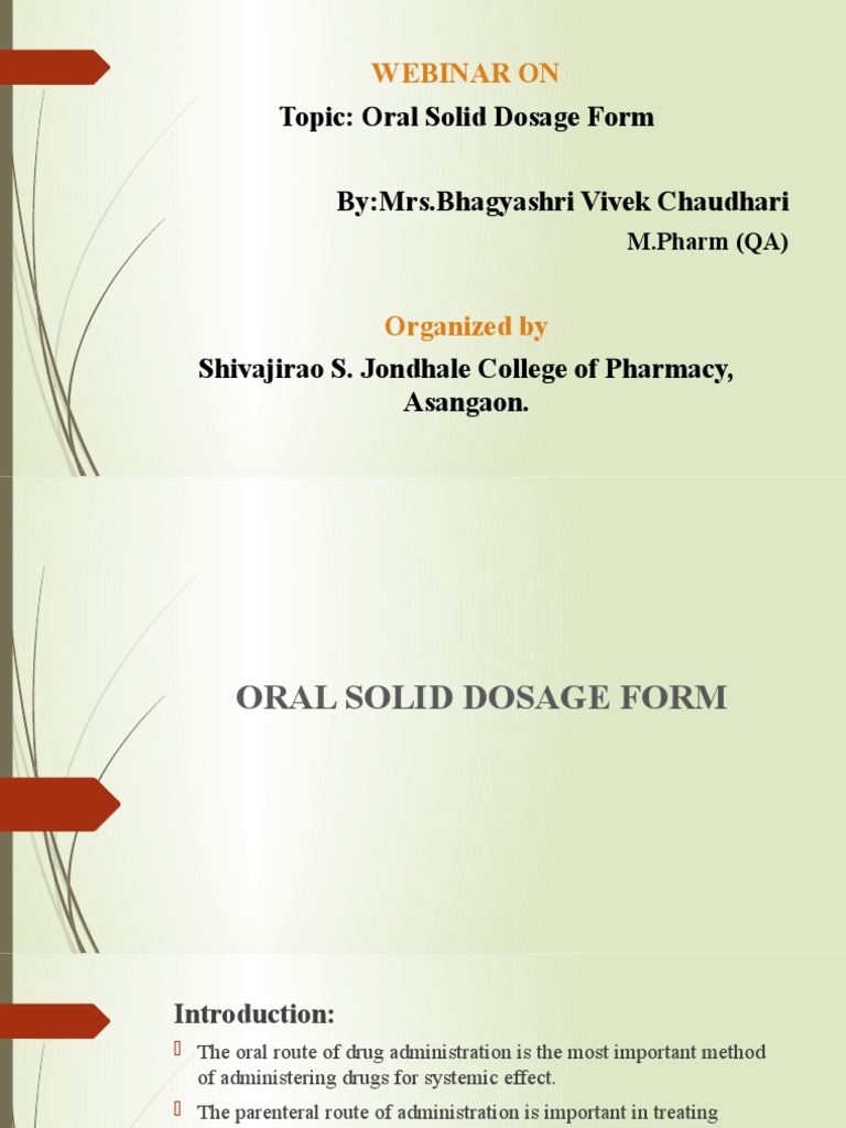 Understanding Oral Solid Dosage Forms | PDF | Tablet (Pharmacy ...