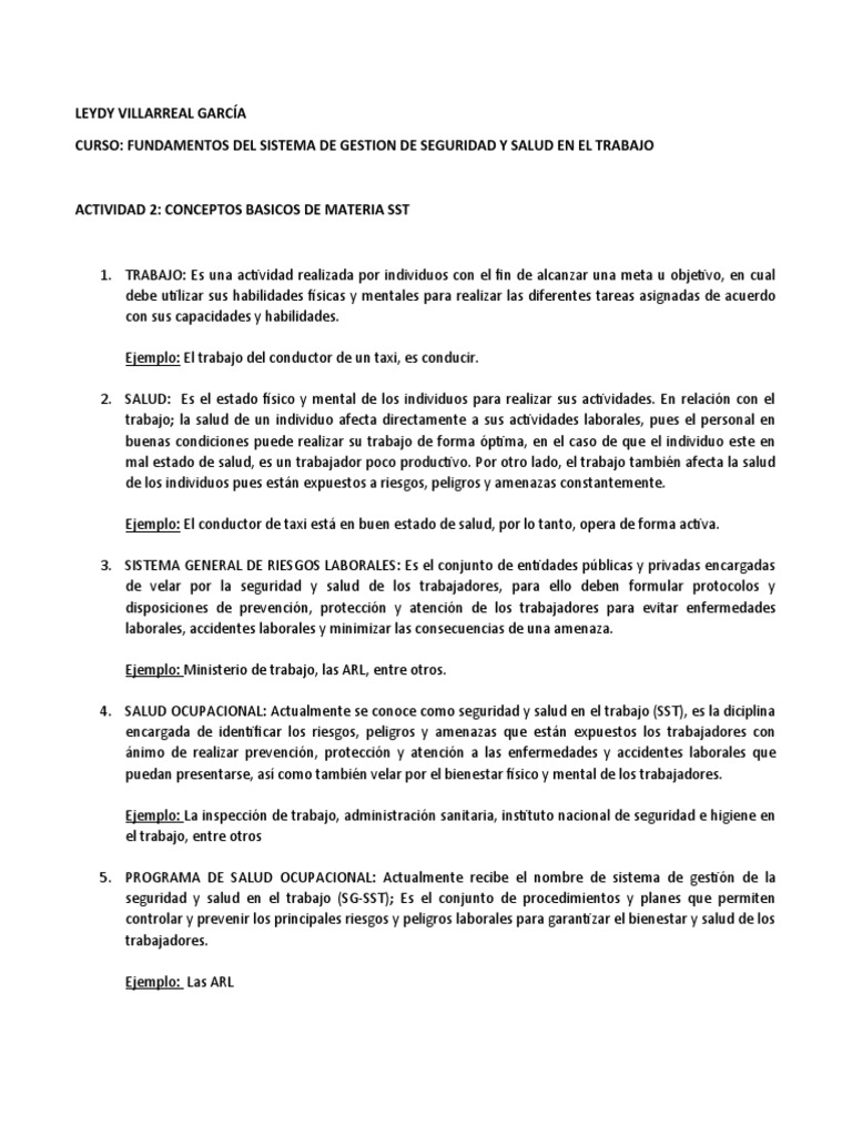 Conceptos Basicos de Fundamentos de SG-SST | PDF | Seguridad y salud ocupacional ...