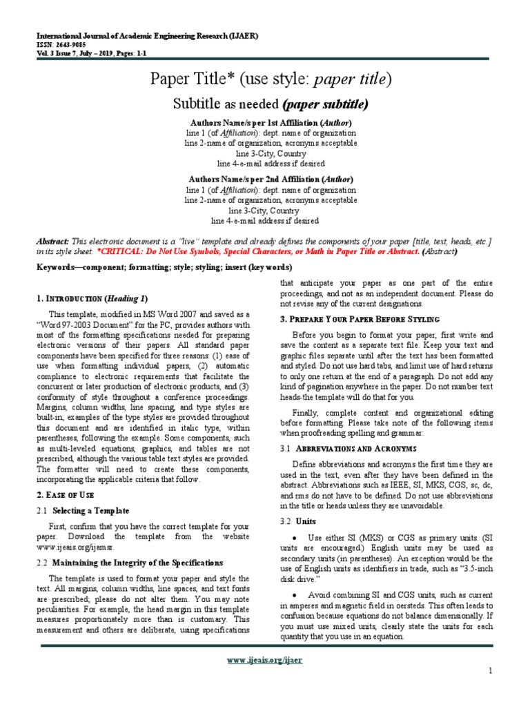 International Journal of Academic Engineering Research: Paper Template ...