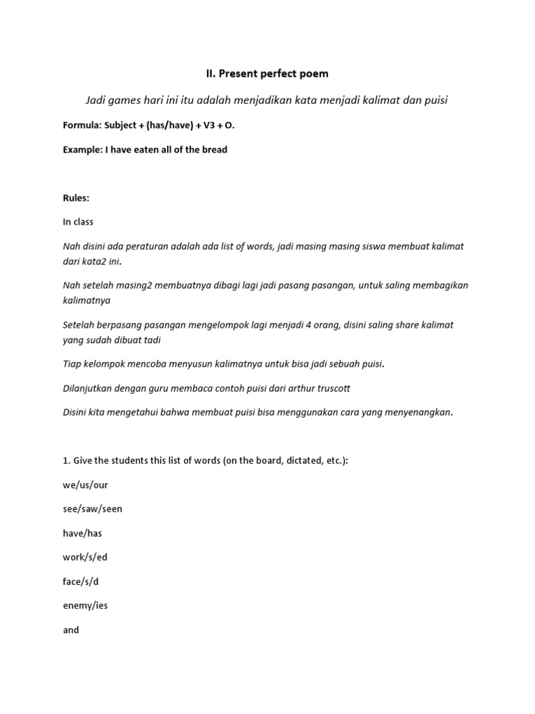 Present Perfect Poem | PDF | Linguistics