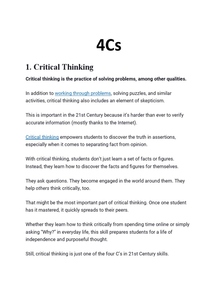 The 4C's in Education | PDF | Critical Thinking | Creativity